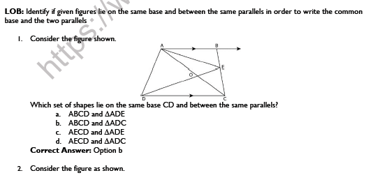 CBSE Class 9 Mathematics Areas Of Parallelogram And Triangles Worksheet Set A